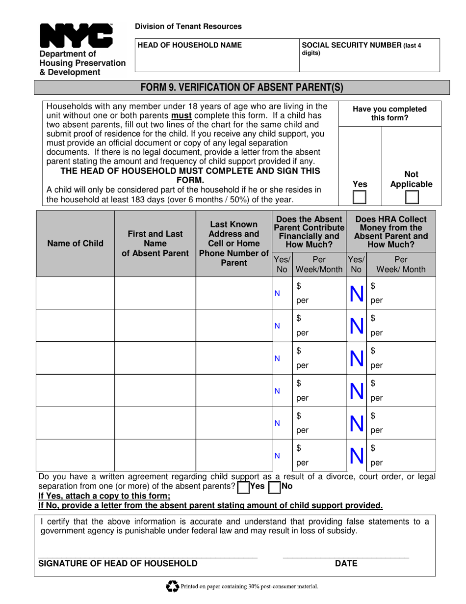 Form 9 - Fill Out, Sign Online and Download Fillable PDF, New York City ...