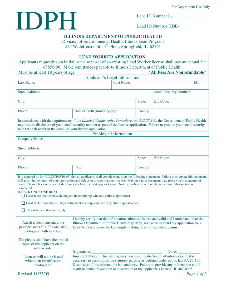 Illinois Lead Worker Application - Fill Out, Sign Online and Download ...