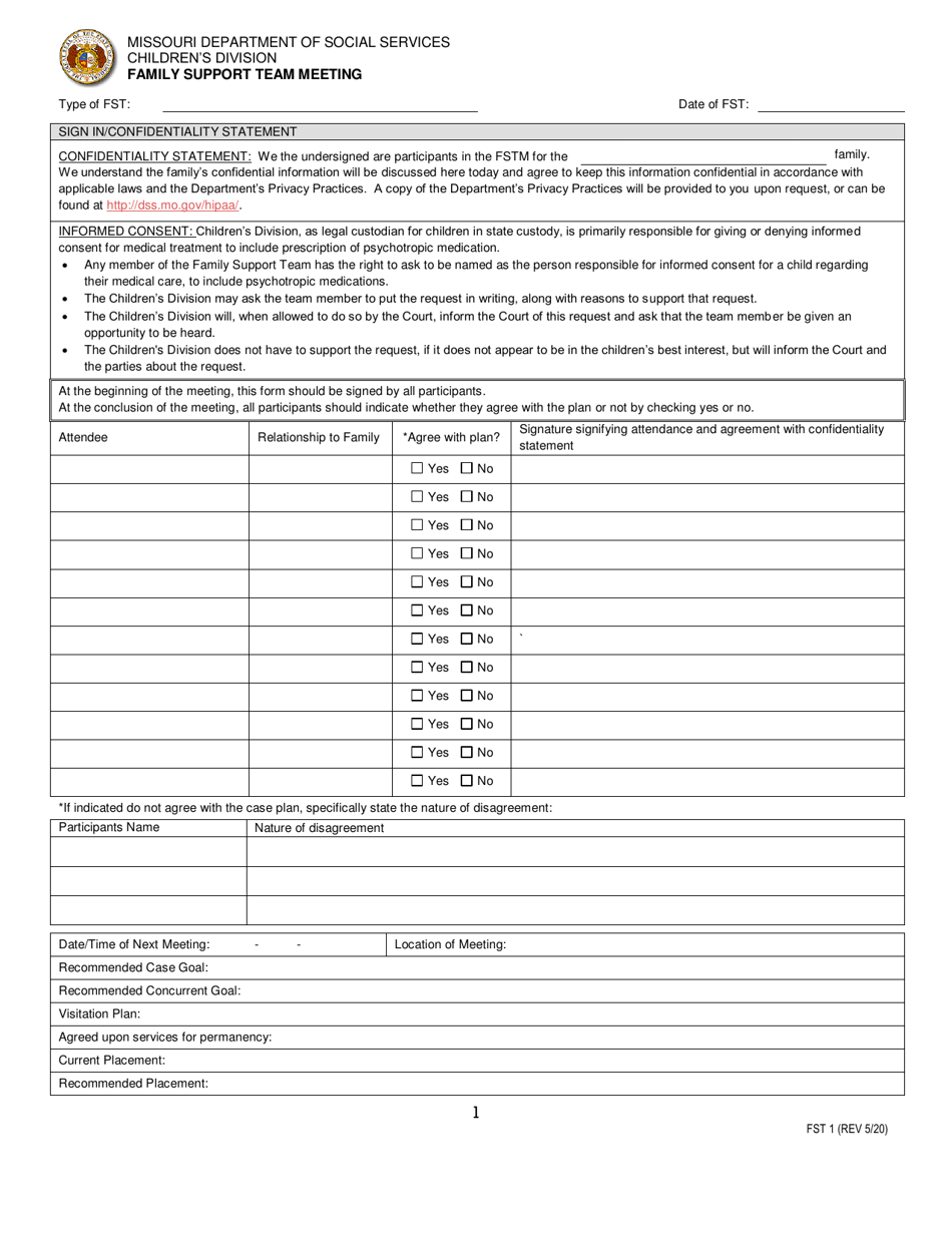 Form FST-1 - Fill Out, Sign Online and Download Printable PDF, Missouri ...
