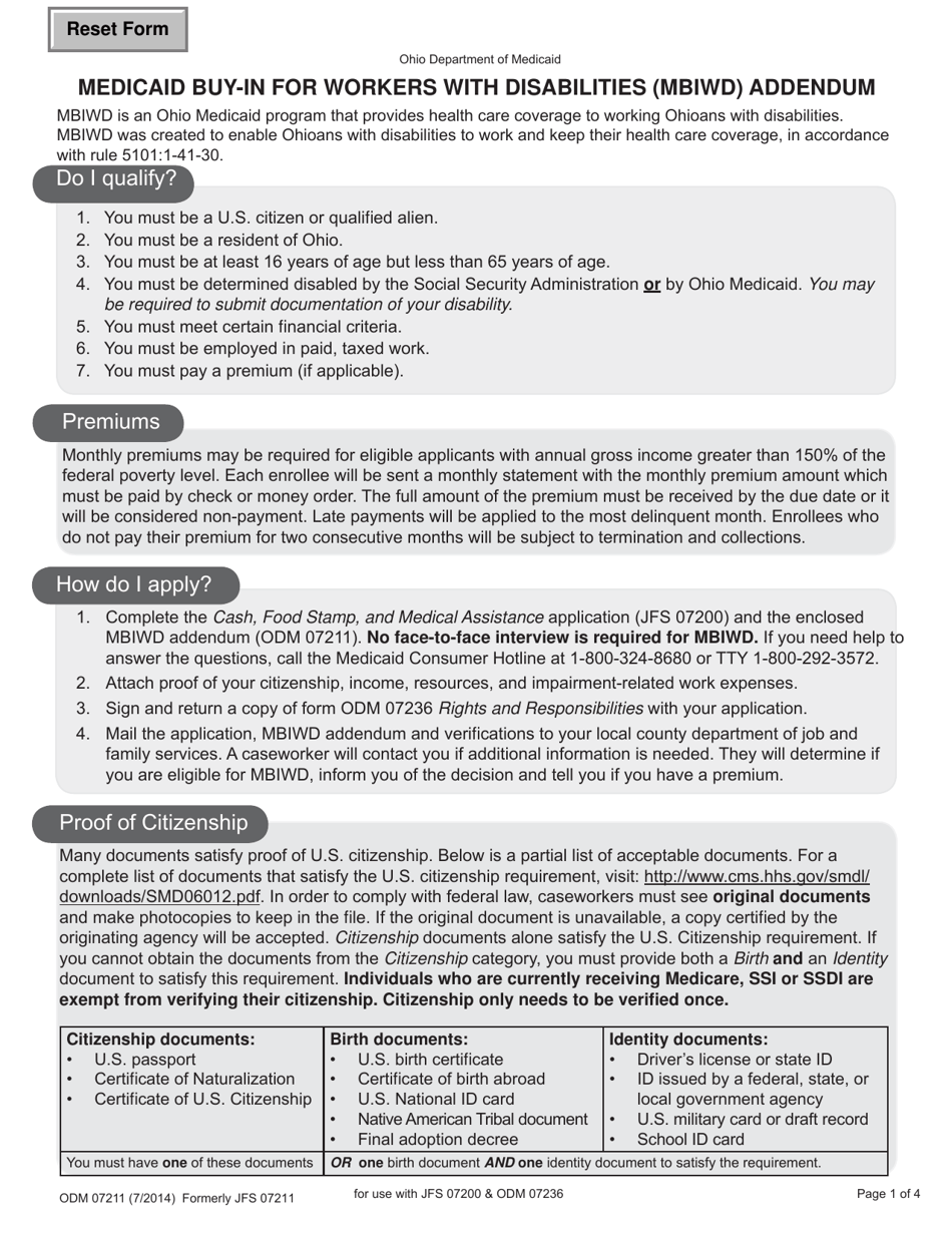 Form ODM07211 - Fill Out, Sign Online and Download Fillable PDF, Ohio ...