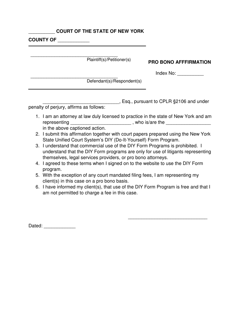 New York Pro Bono Affirmation - Fill Out, Sign Online and Download PDF ...