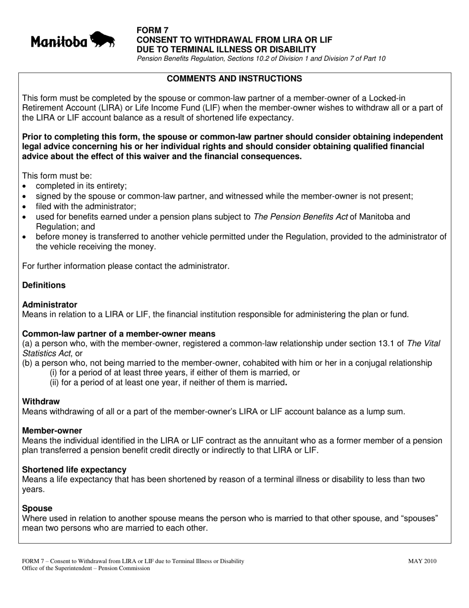 Form 7 - Fill Out, Sign Online and Download Printable PDF, Manitoba ...