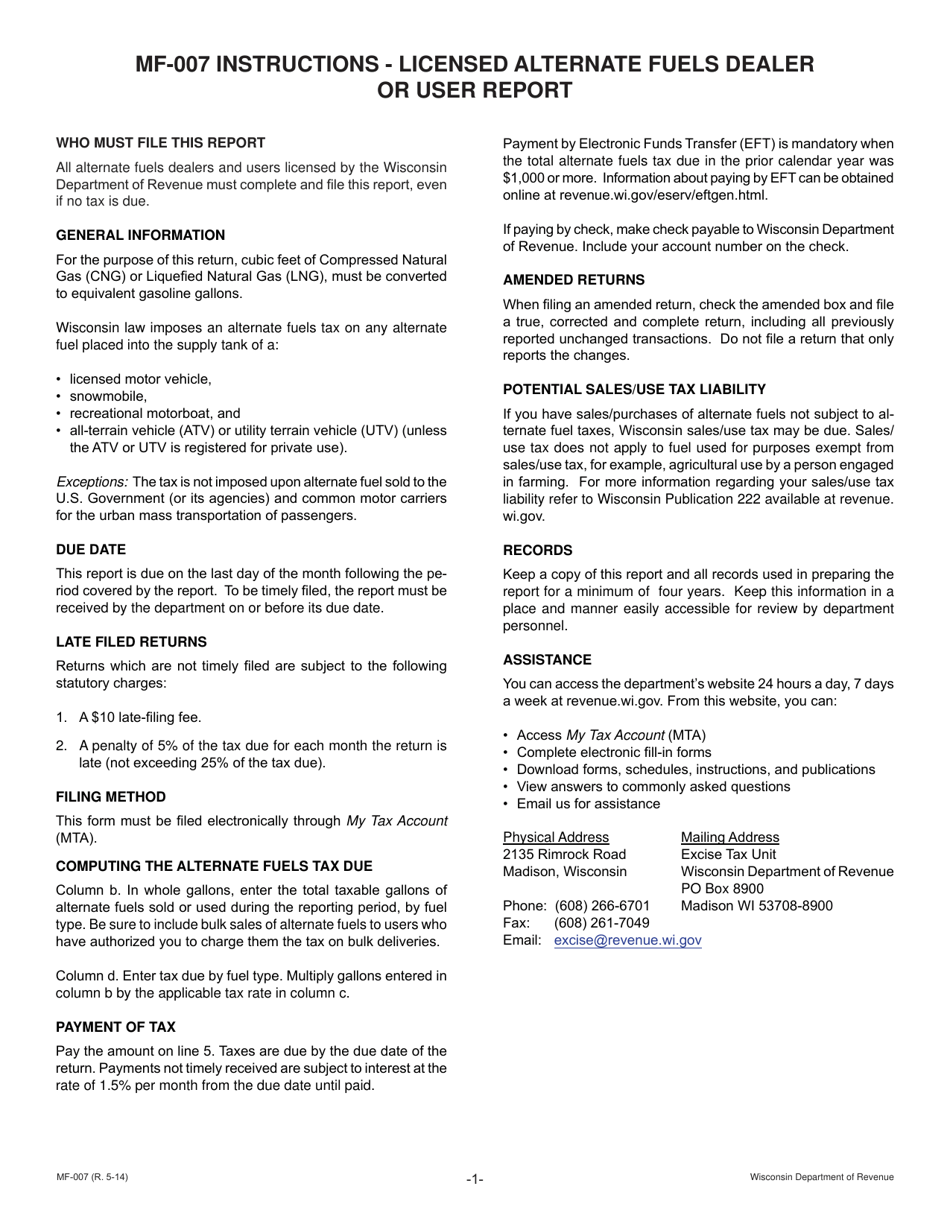 Form MF-007 - Fill Out, Sign Online and Download Printable PDF, Wisconsin | Templateroller