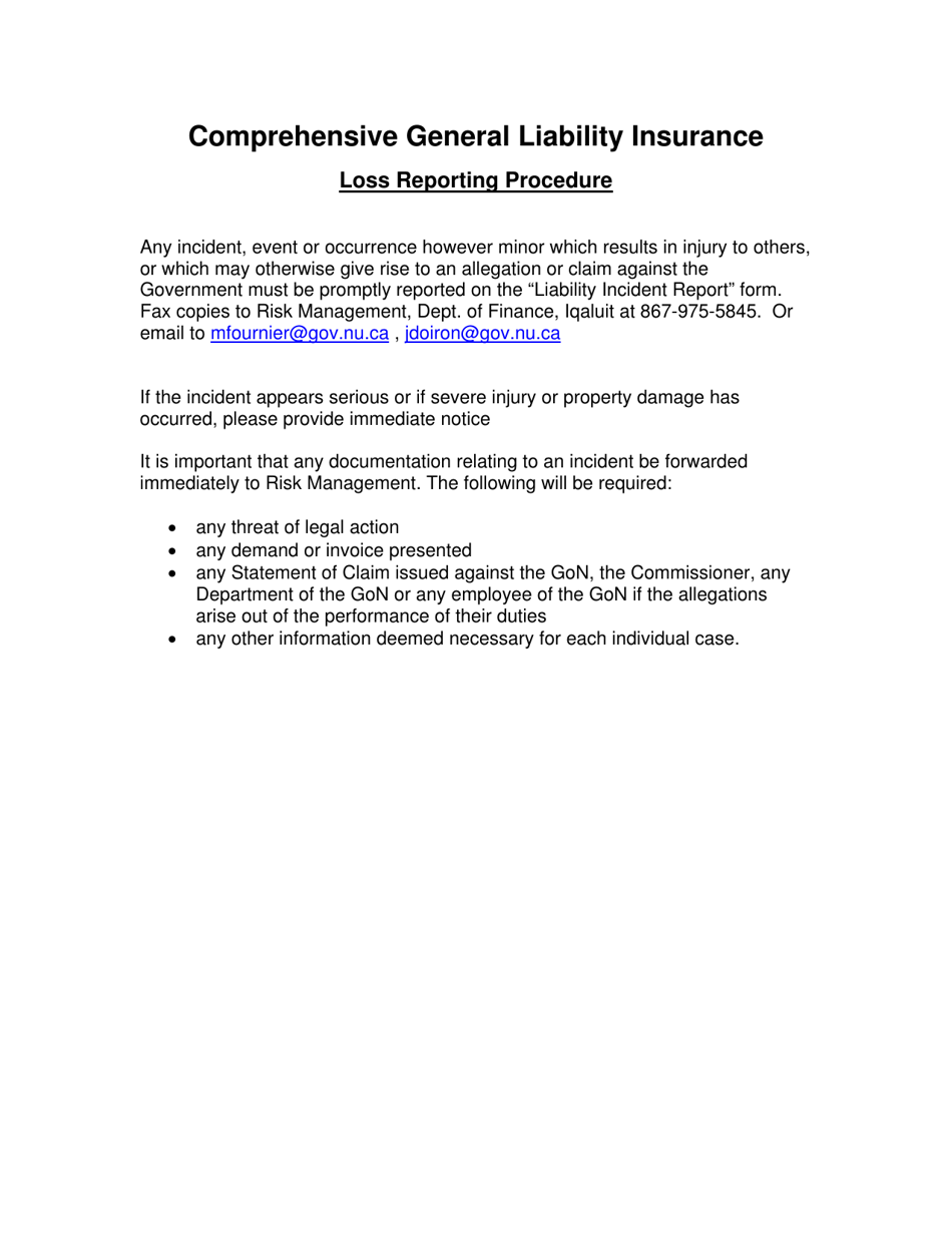 Nunavut Canada Liability Incident Report - Fill Out, Sign Online and ...