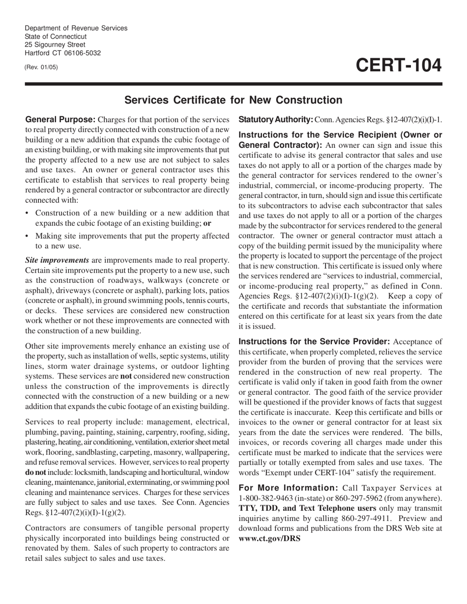 Form CERT-104 - Fill Out, Sign Online and Download Printable PDF ...