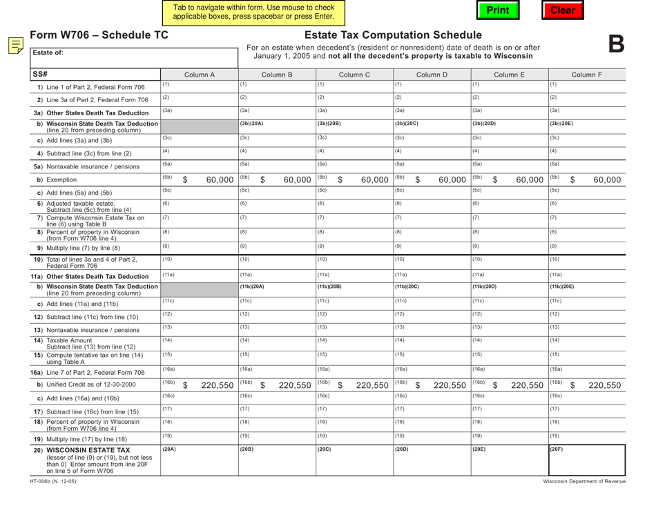 Form W706 (HT-006B) Schedule TC-B - Fill Out, Sign Online and Download ...