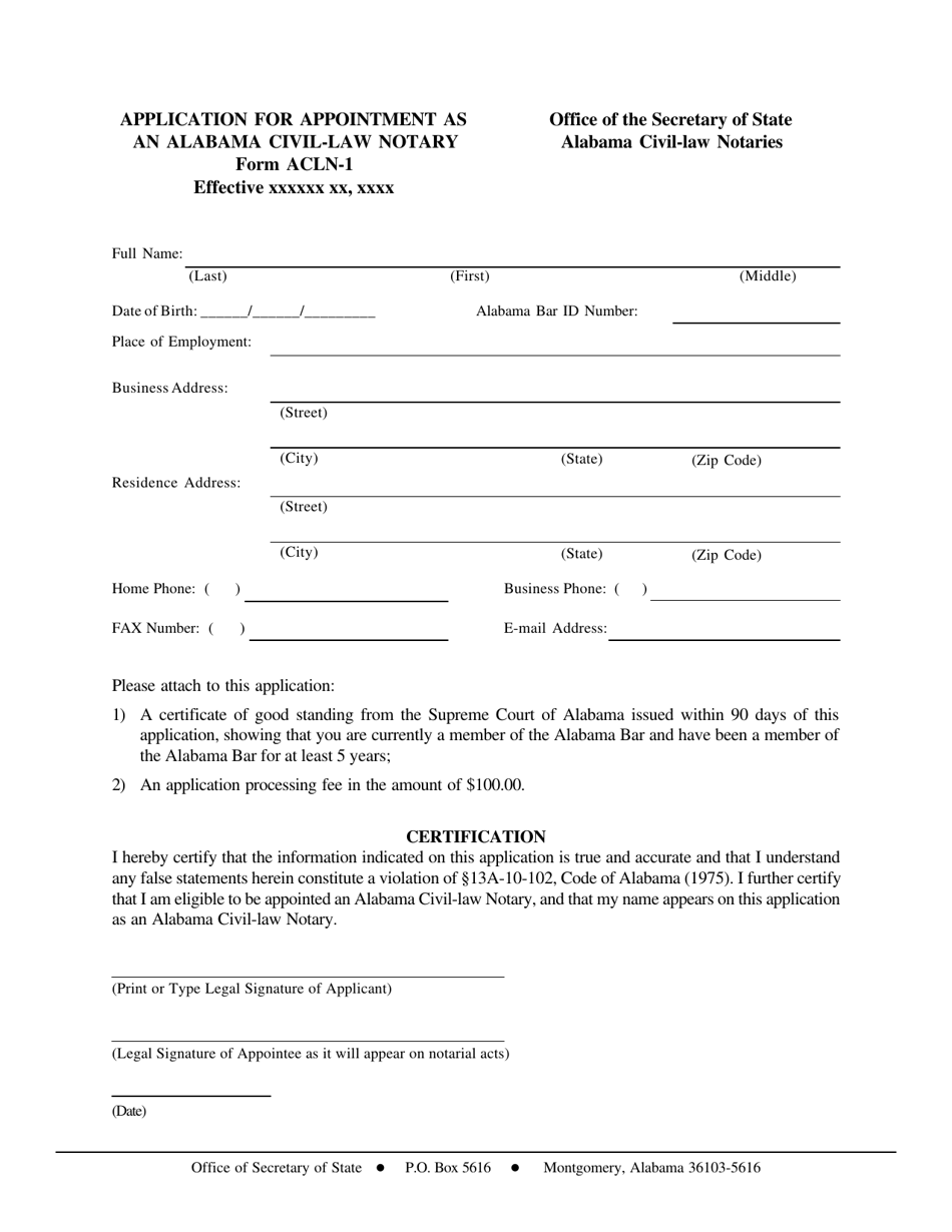 Form ACLN-1 - Fill Out, Sign Online and Download Printable PDF, Alabama ...