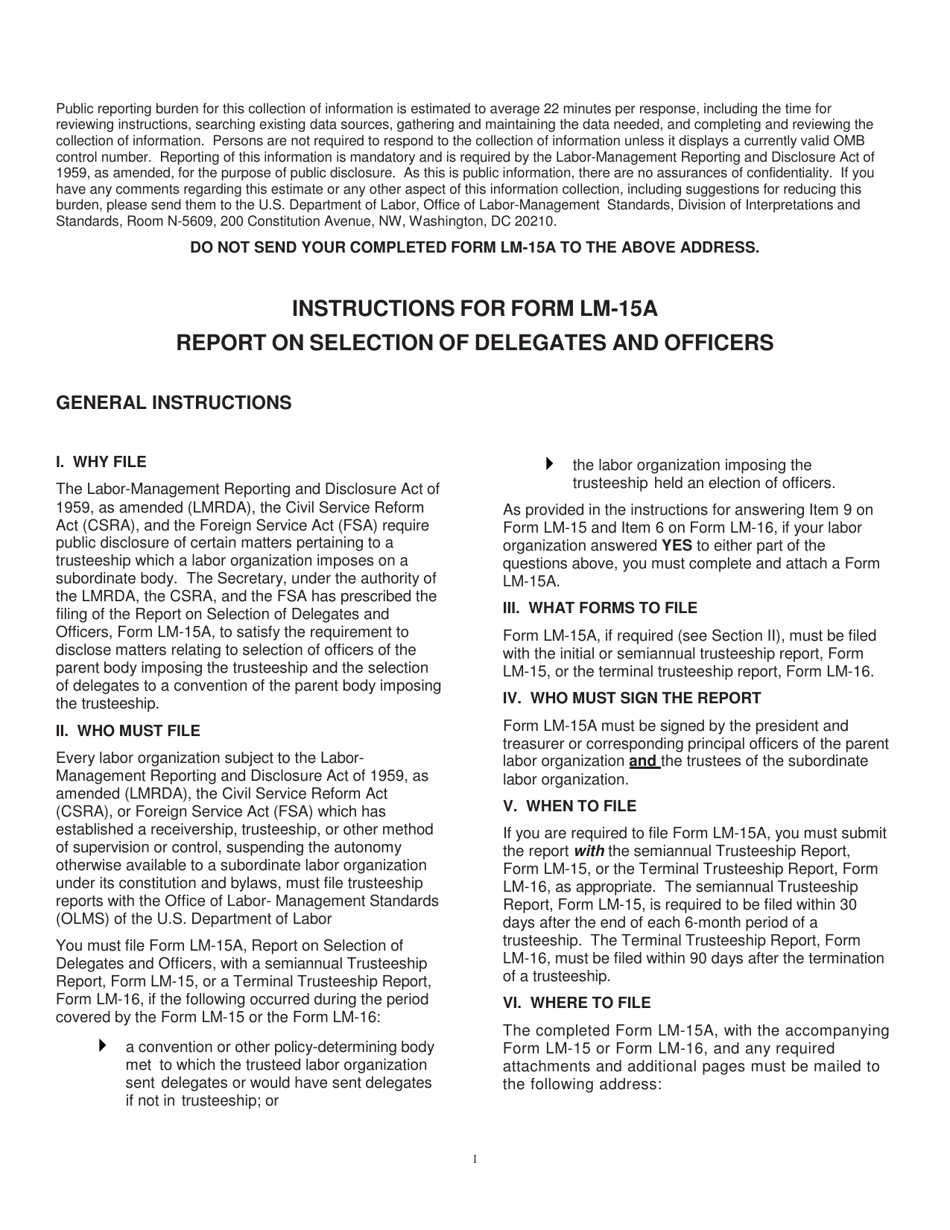 Download Instructions for Form LM-15A Report on Selection of Delegates ...