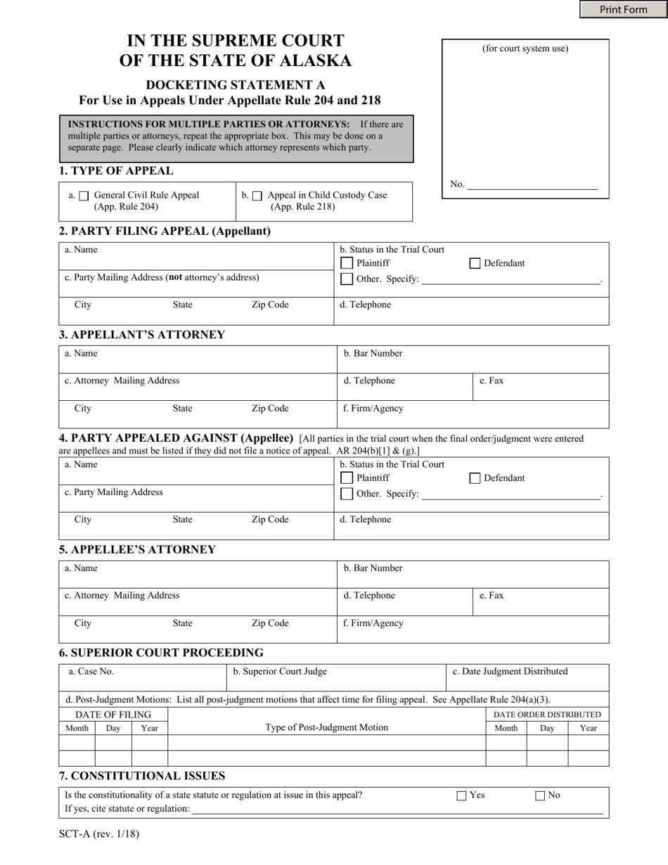 Form SCT-A - Fill Out, Sign Online and Download Fillable PDF, Alaska ...