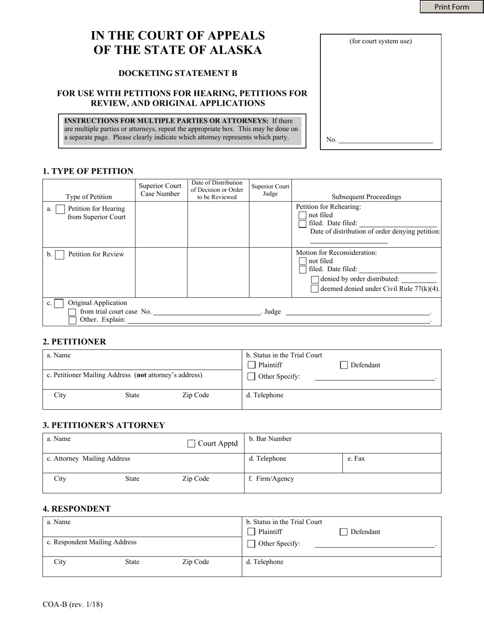 Form COA-B - Fill Out, Sign Online and Download Fillable PDF, Alaska ...