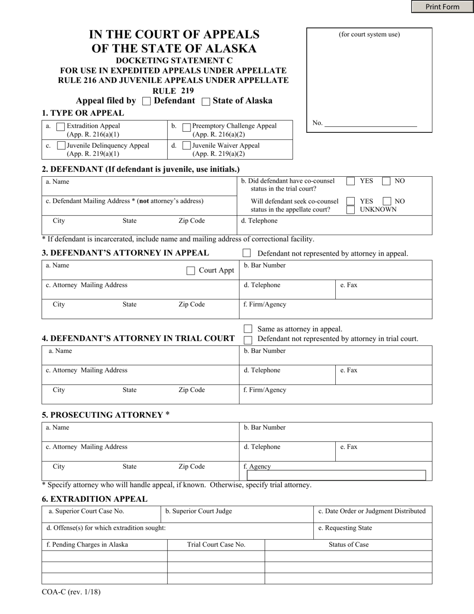Form COA-C - Fill Out, Sign Online and Download Fillable PDF, Alaska ...