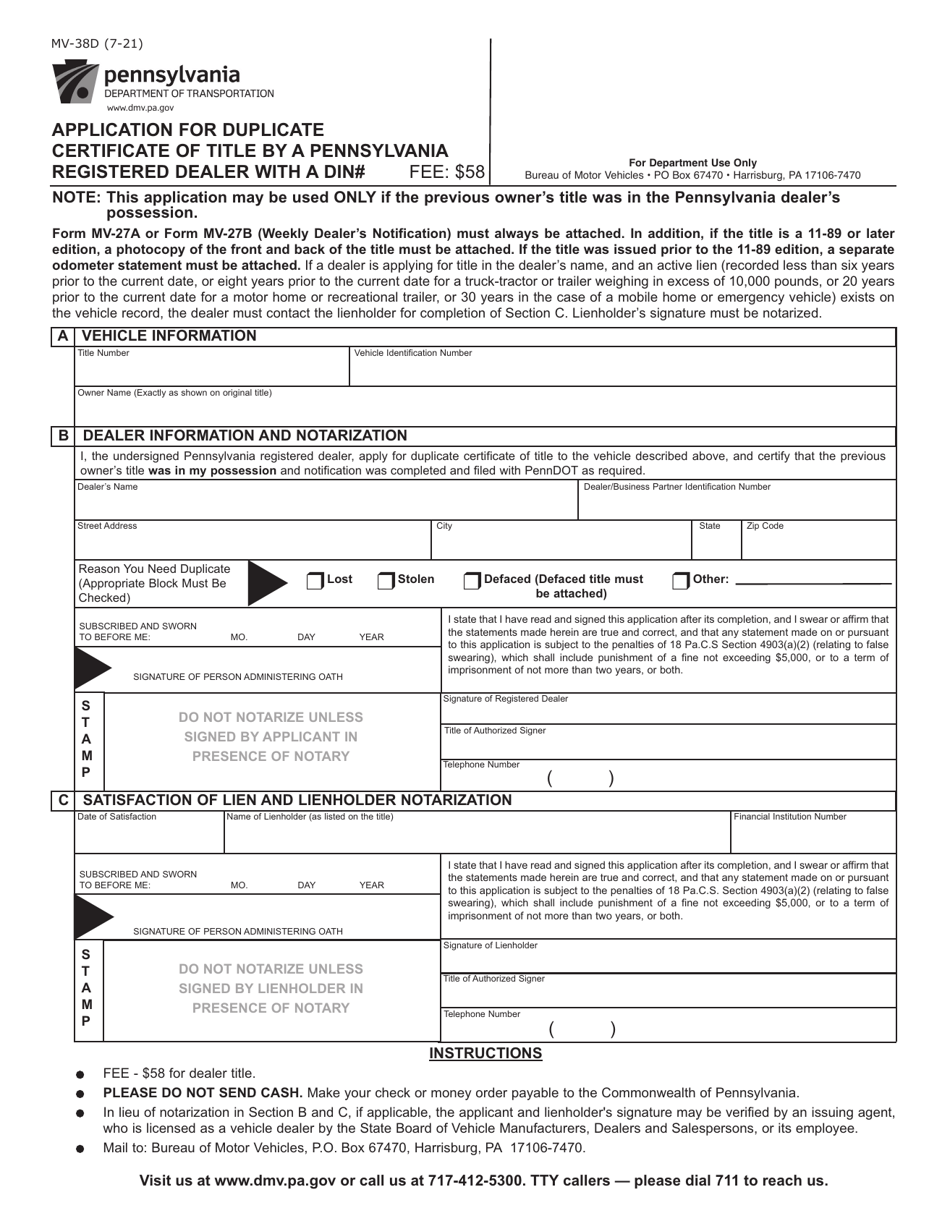 Form MV-38D - Fill Out, Sign Online and Download Fillable PDF ...