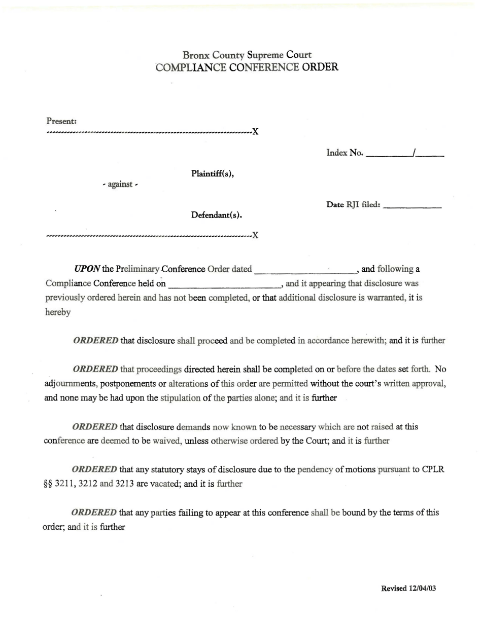 Bronx County, New York Compliance Conference Order - Fill Out, Sign Online and Download PDF ...