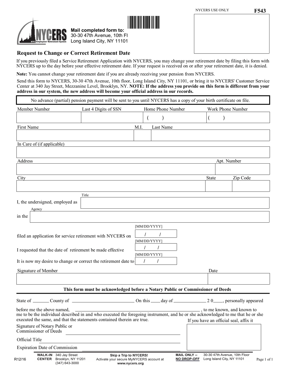 Form F543 - Fill Out, Sign Online and Download Printable PDF, New York ...