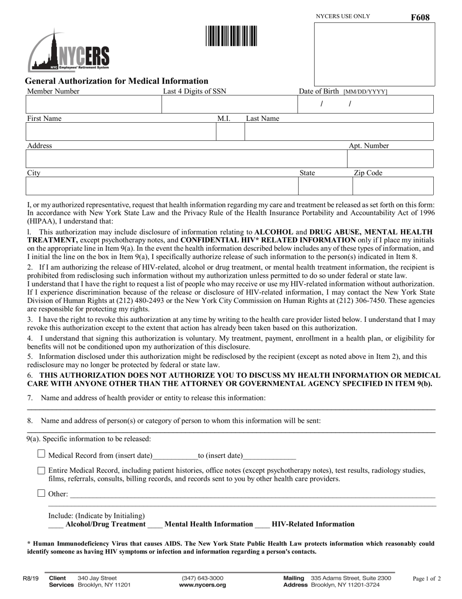 Form F608 - Fill Out, Sign Online and Download Printable PDF, New York ...