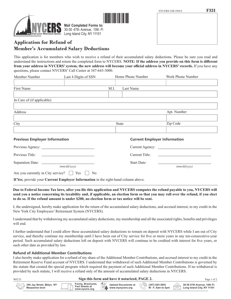 Form F331 - Fill Out, Sign Online and Download Printable PDF, New York ...