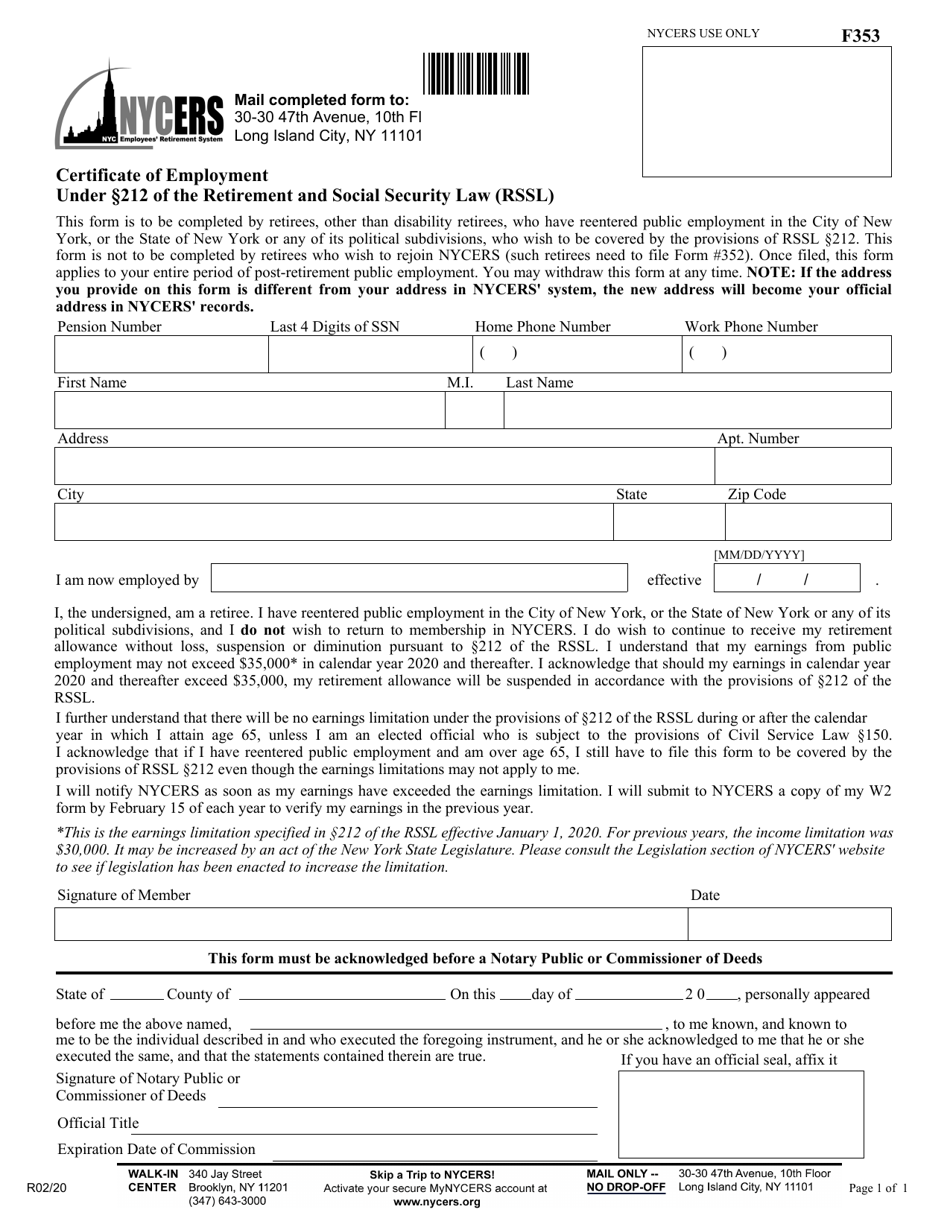 Form F353 - Fill Out, Sign Online and Download Printable PDF, New York ...
