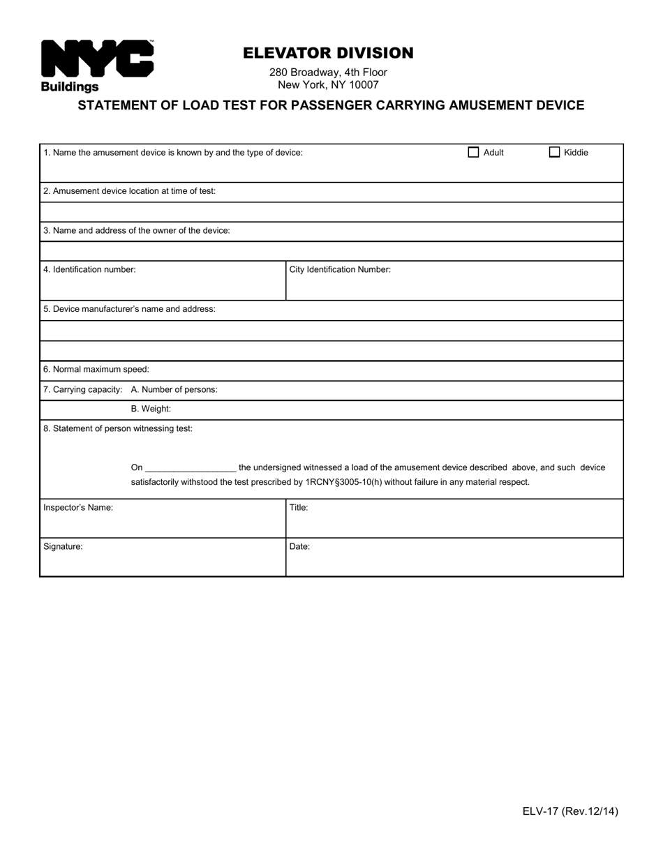 Form ELV-17 - Fill Out, Sign Online and Download Fillable PDF, New York ...