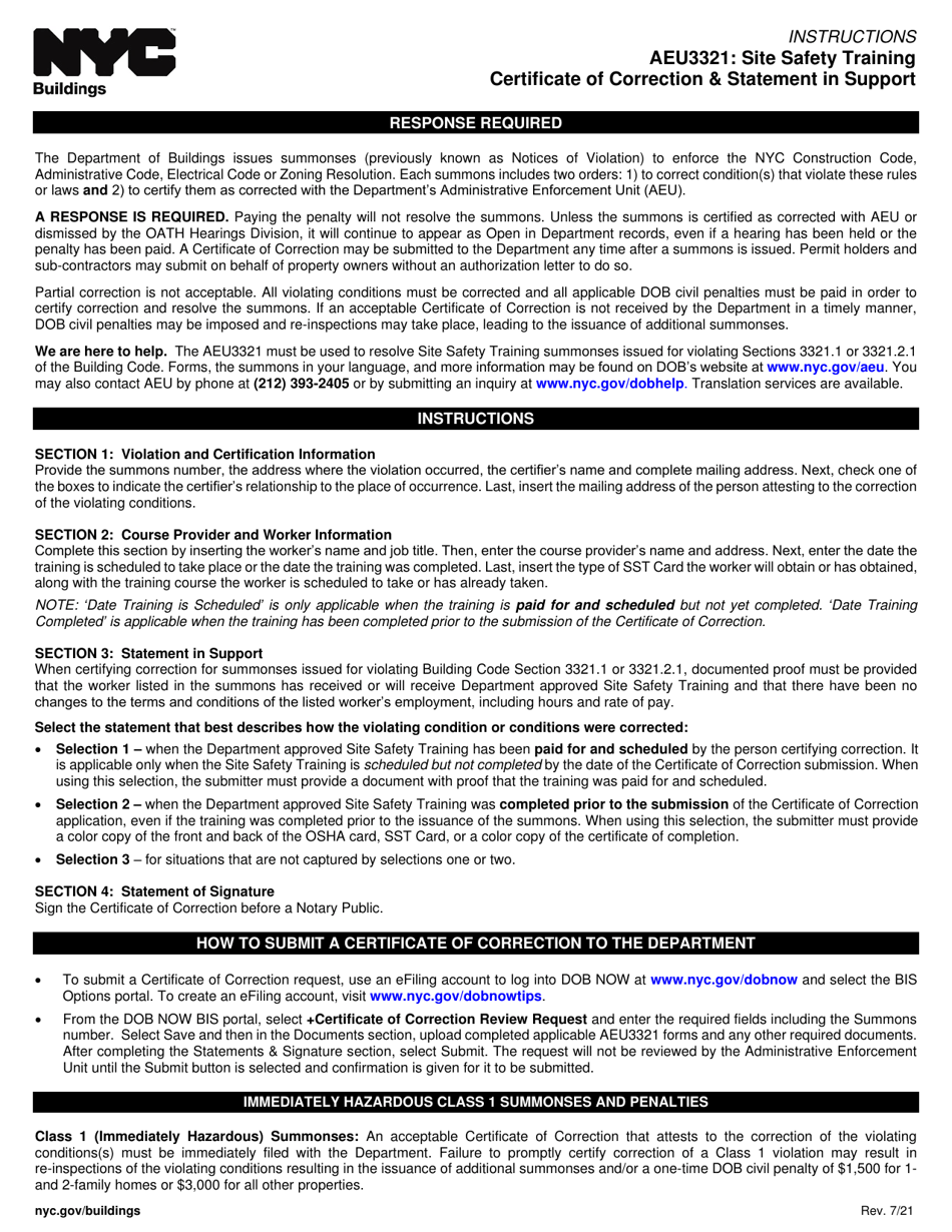 Download Instructions for Form AEU3321 Certificate of Correction and ...