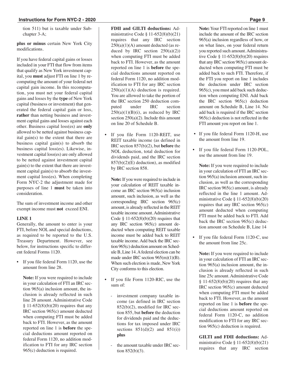 Download Instructions for Form NYC-2 Business Corporation Tax Return ...