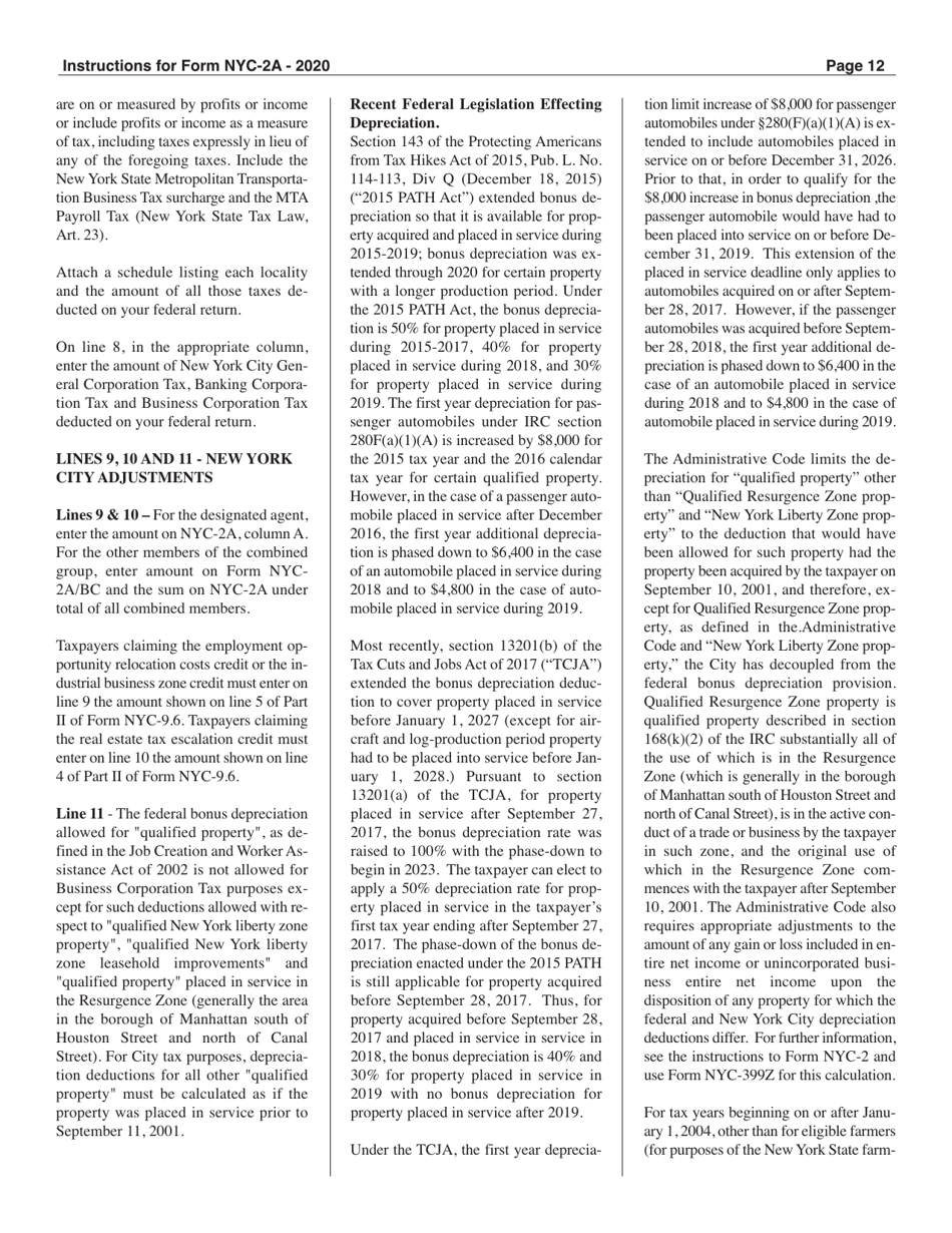 Download Instructions for Form NYC-2A Combined Business Corporation Tax ...