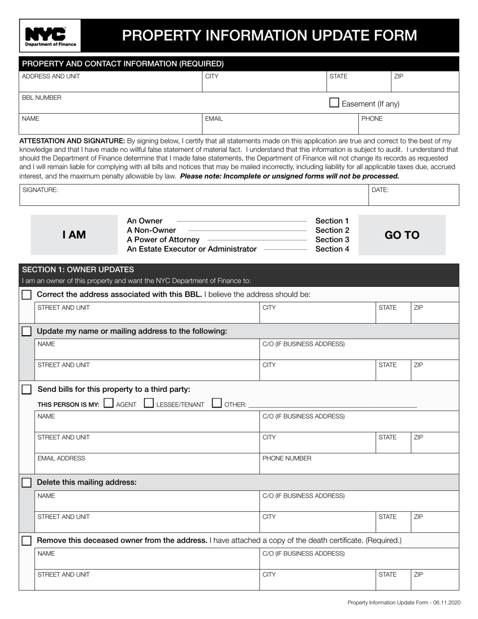 New York City Property Information Update Form - Fill Out, Sign Online ...