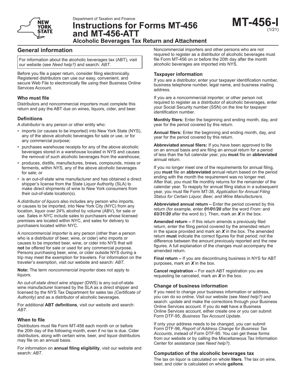 Download Instructions for Form MT-456, MT-456-ATT PDF | Templateroller