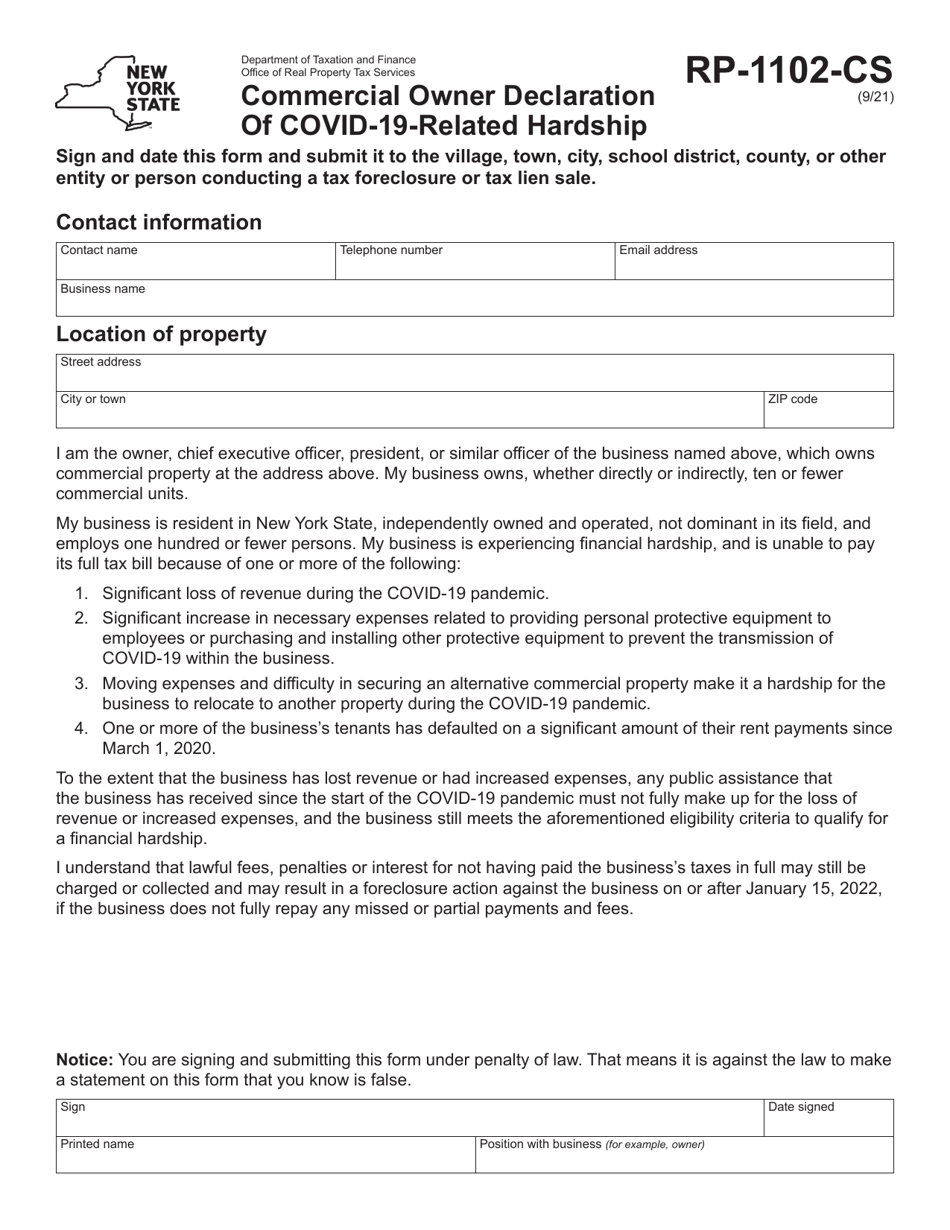 Form RP-1102-CS Download Fillable PDF or Fill Online Commercial Owner ...