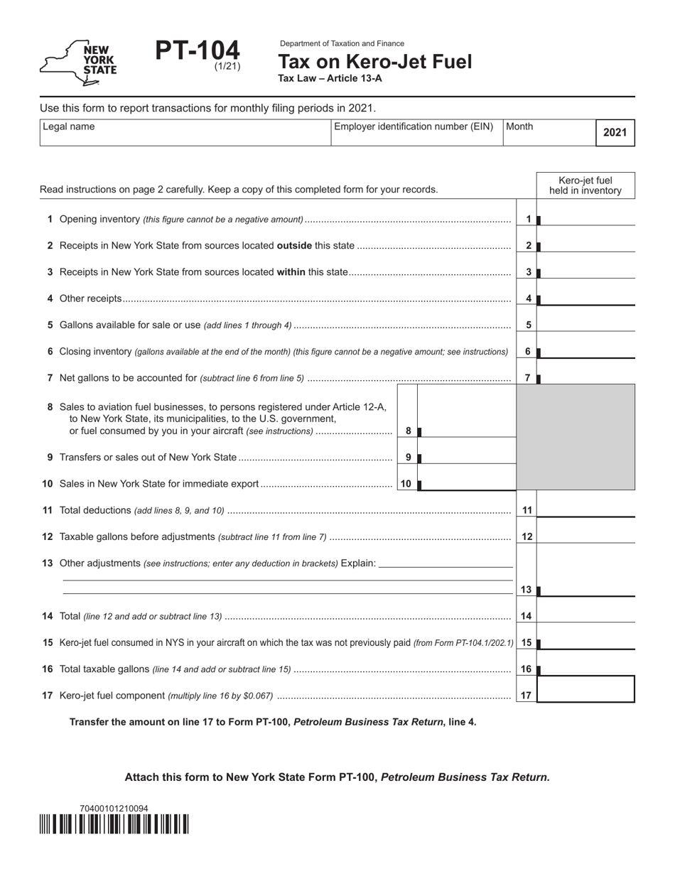 Form PT-104 - Fill Out, Sign Online and Download Printable PDF, New ...