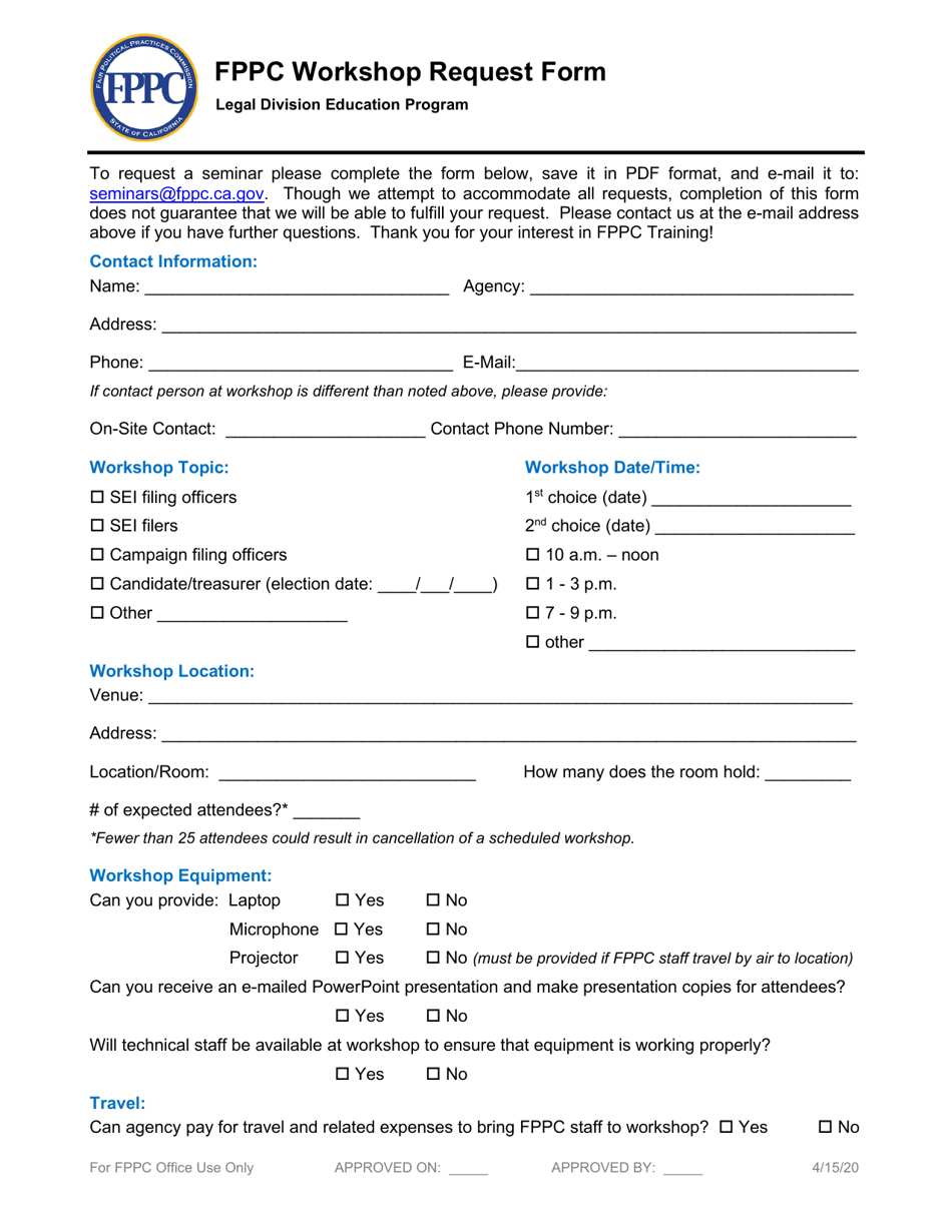 California FPPC Workshop Request Form - Fill Out, Sign Online and ...