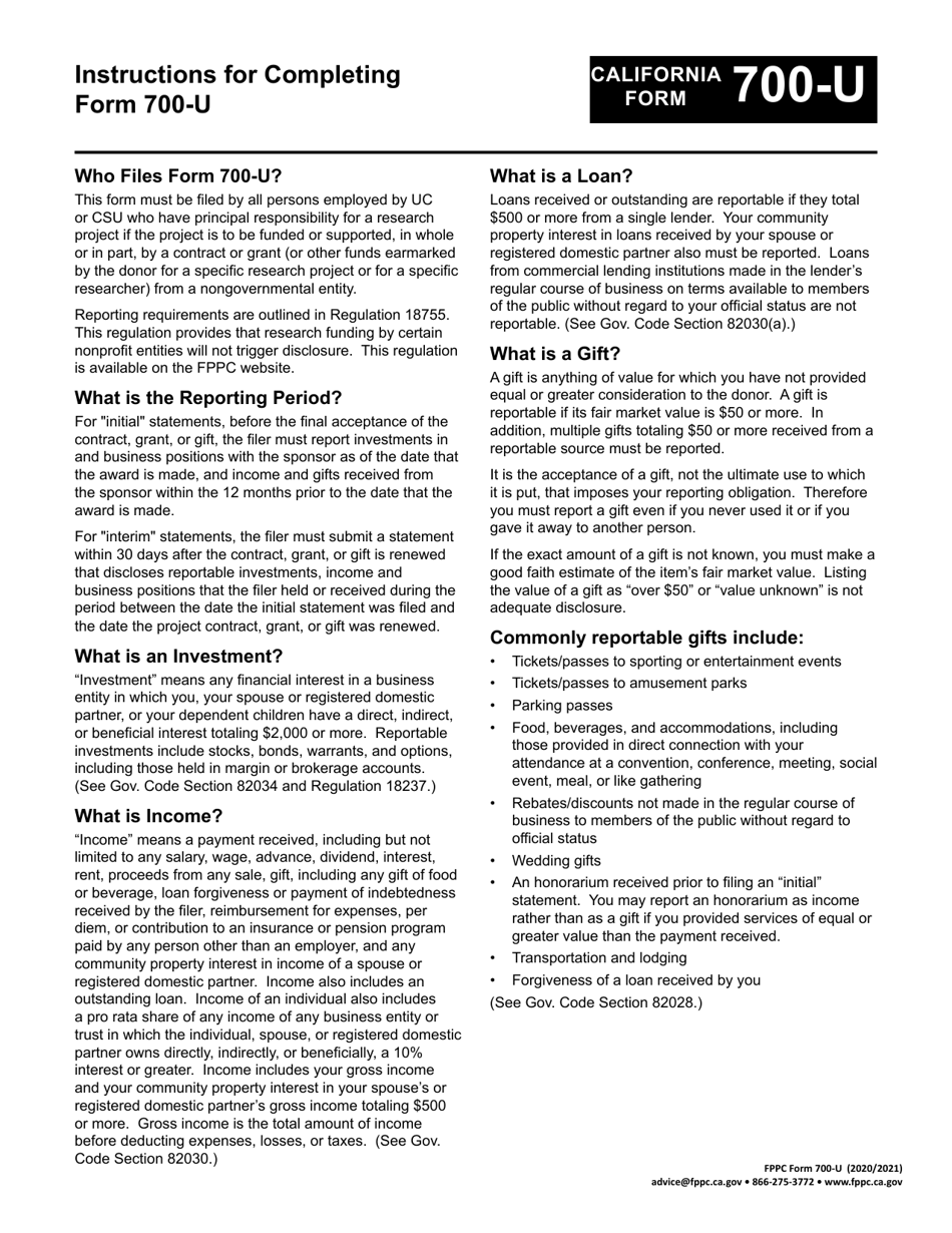 FPPC Form 700-U - 2021 - Fill Out, Sign Online and Download Fillable ...