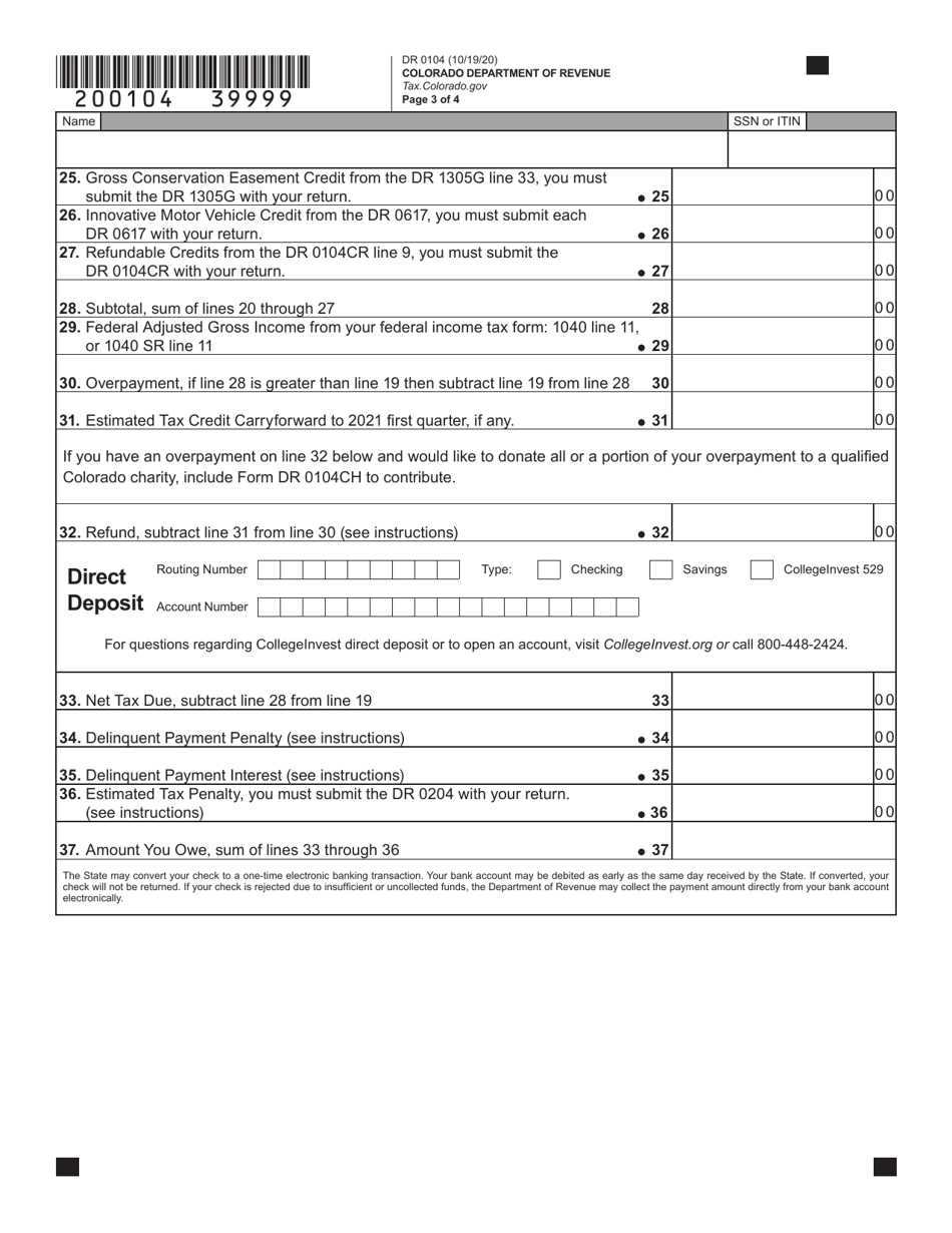 Form DR0104 Download Fillable PDF or Fill Online Colorado Individual ...
