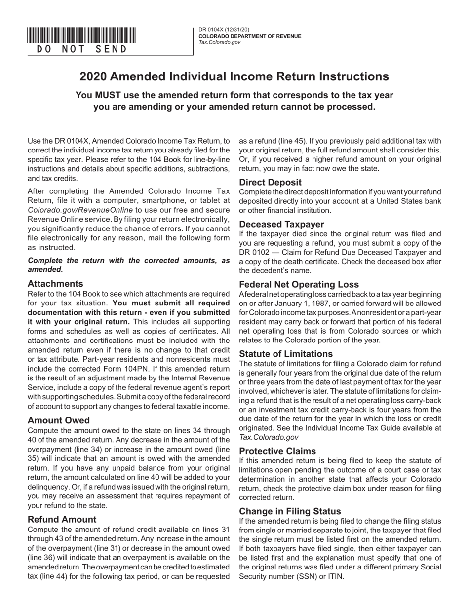 Form DR0104X Download Fillable PDF or Fill Online Amended Colorado ...