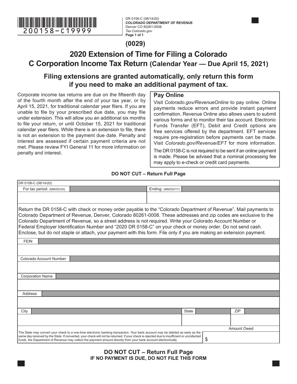 Form DR0158-C Download Fillable PDF or Fill Online Extension of Time ...