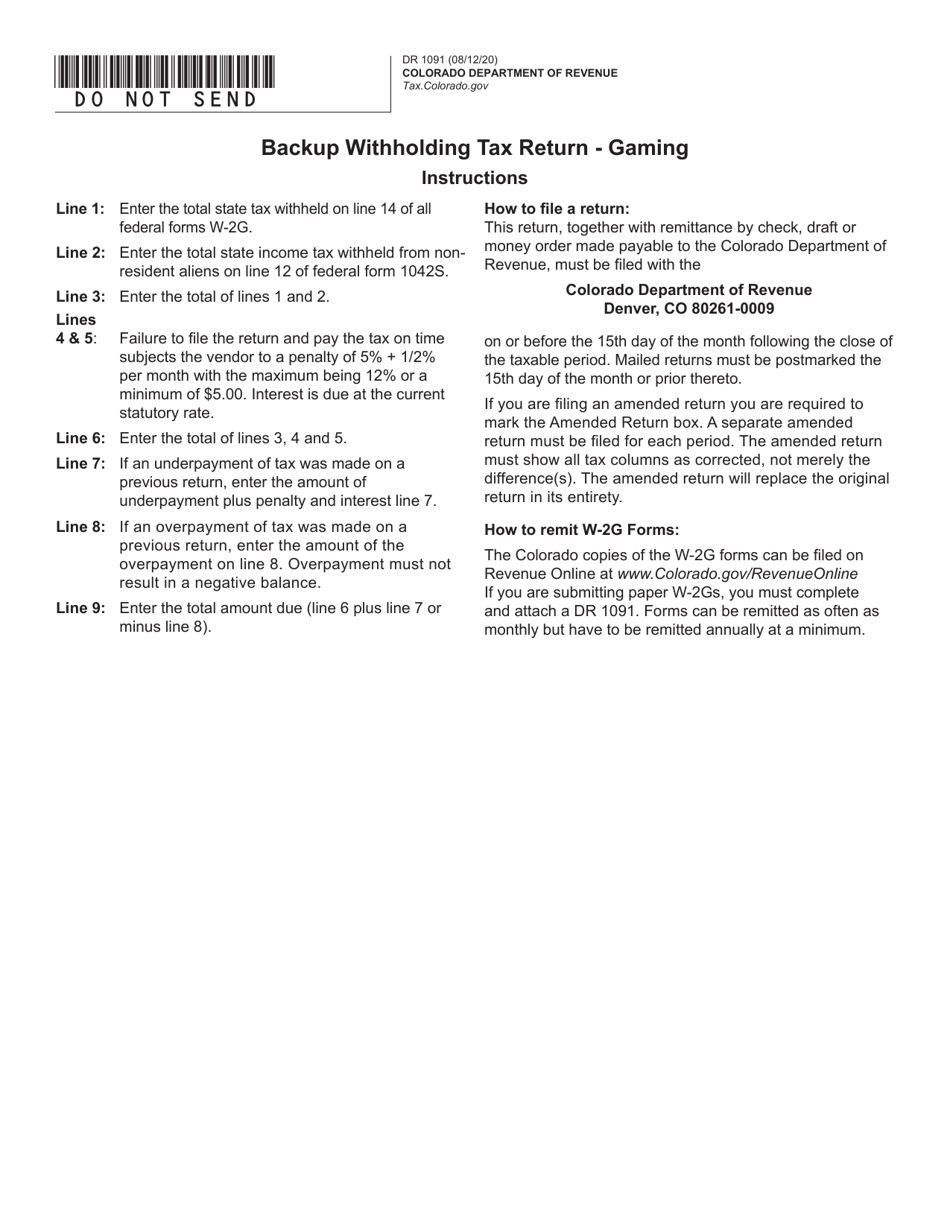 Form DR1091 Download Fillable PDF or Fill Online Backup Withholding Tax ...