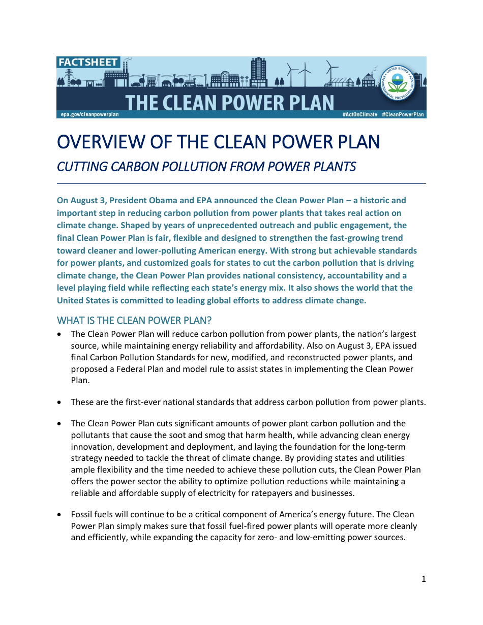 Overview of the Clean Power Plan: Cutting Carbon Pollution From Power ...
