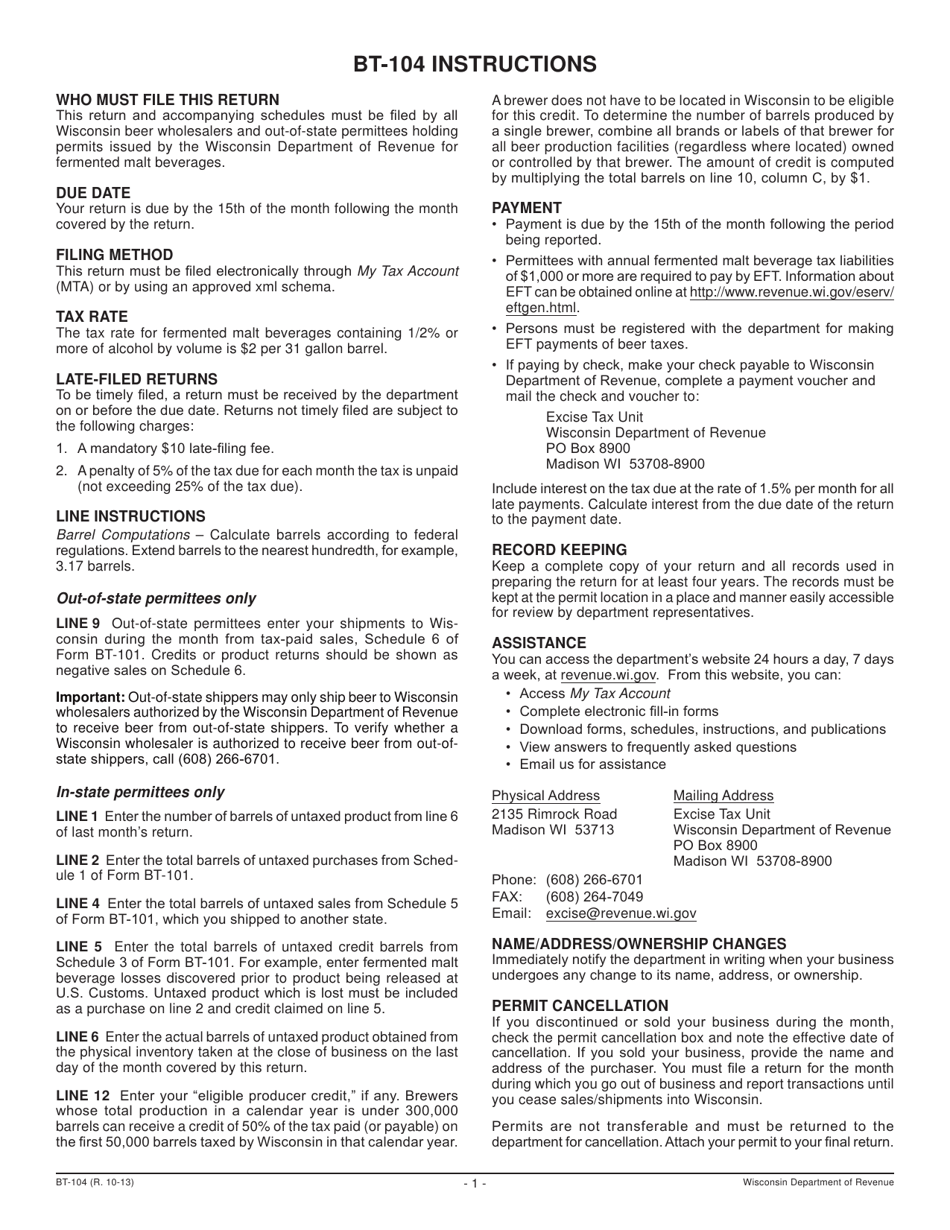 Form BT-104 - Fill Out, Sign Online and Download Printable PDF ...