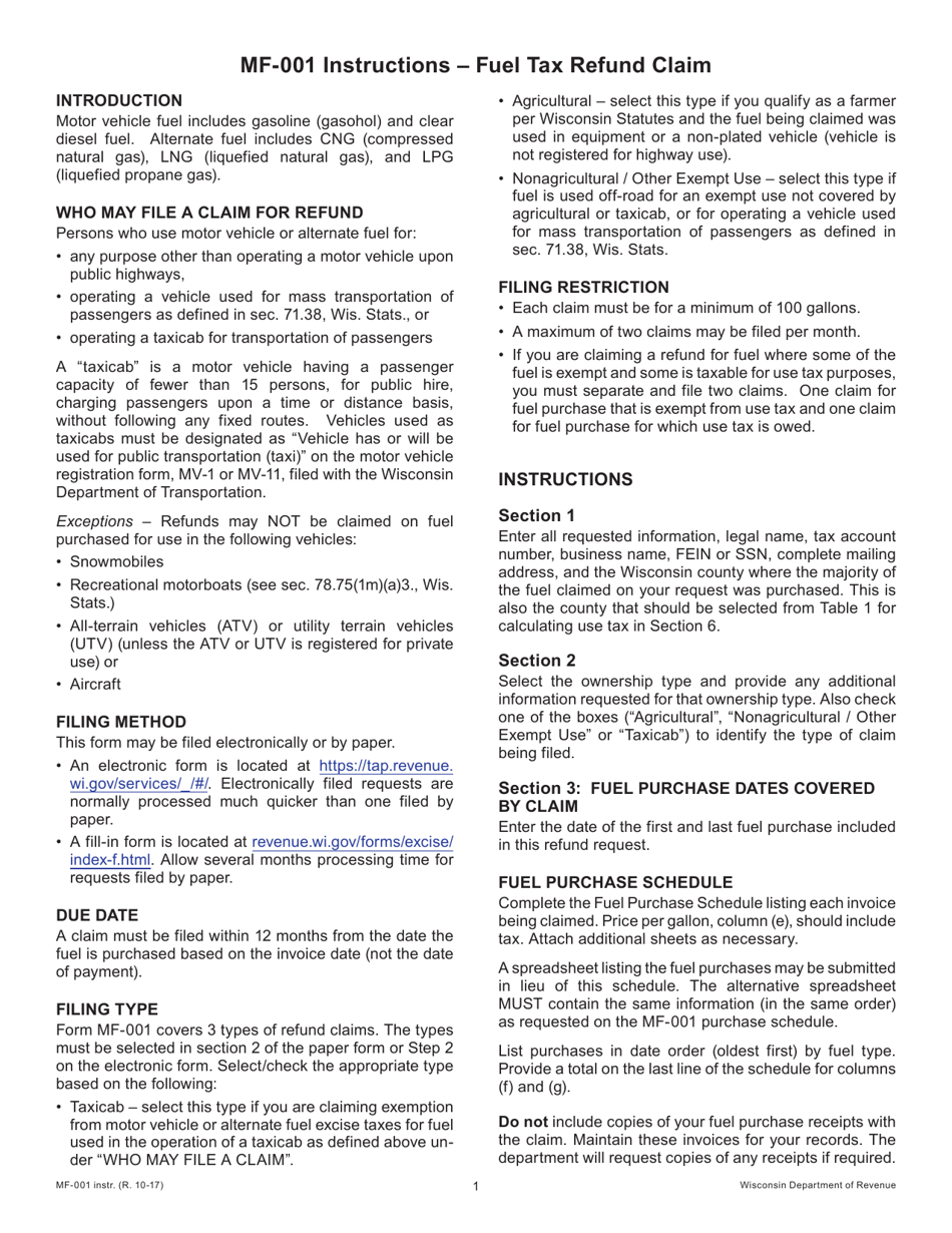 Download Instructions for Form MF-001 Fuel Tax Refund Claim PDF ...