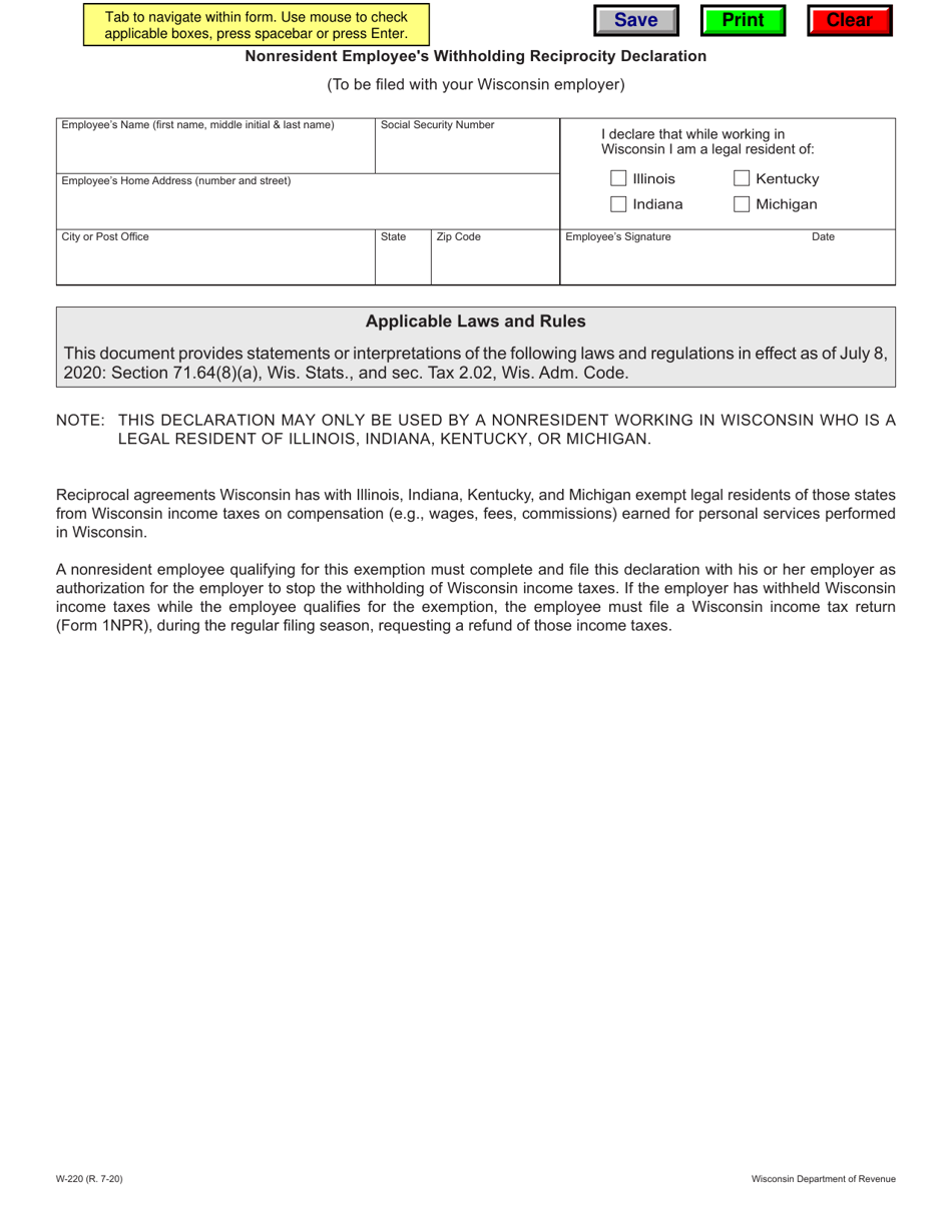 Form W-220 - Fill Out, Sign Online and Download Fillable PDF, Wisconsin ...