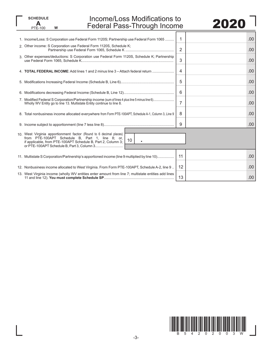 Form PTE-100 Schedule A - 2020 - Fill Out, Sign Online and Download ...