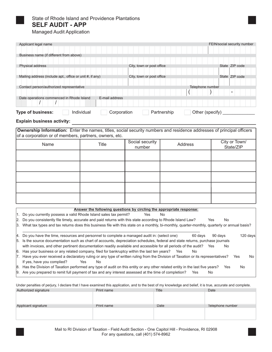 Rhode Island Self-audit - Application Form - Fill Out, Sign Online and ...