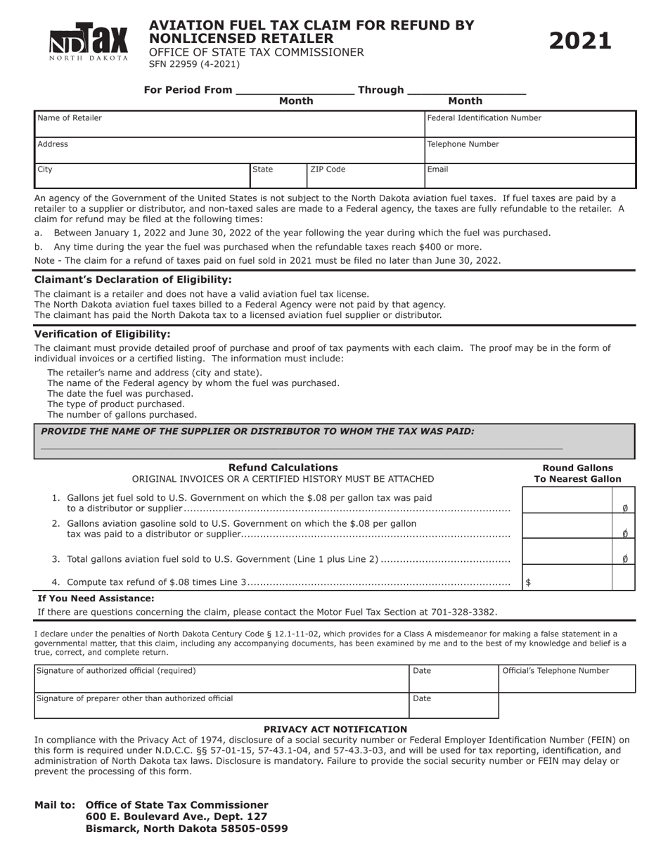 Form SFN22959 - 2021 - Fill Out, Sign Online and Download Fillable PDF ...