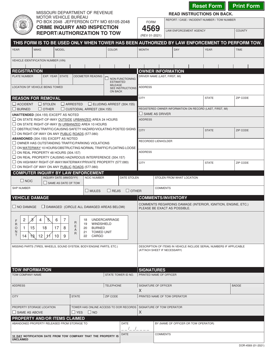Form 4569 - Fill Out, Sign Online and Download Fillable PDF, Missouri ...