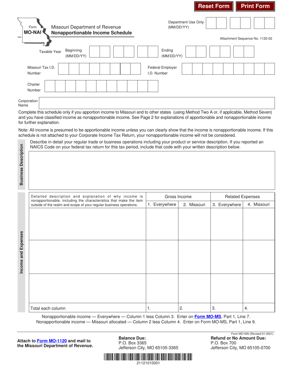 Form MO-NAI - Fill Out, Sign Online and Download Fillable PDF, Missouri ...