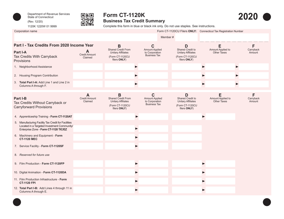 Form CT-1120K - 2020 - Fill Out, Sign Online and Download Printable PDF ...