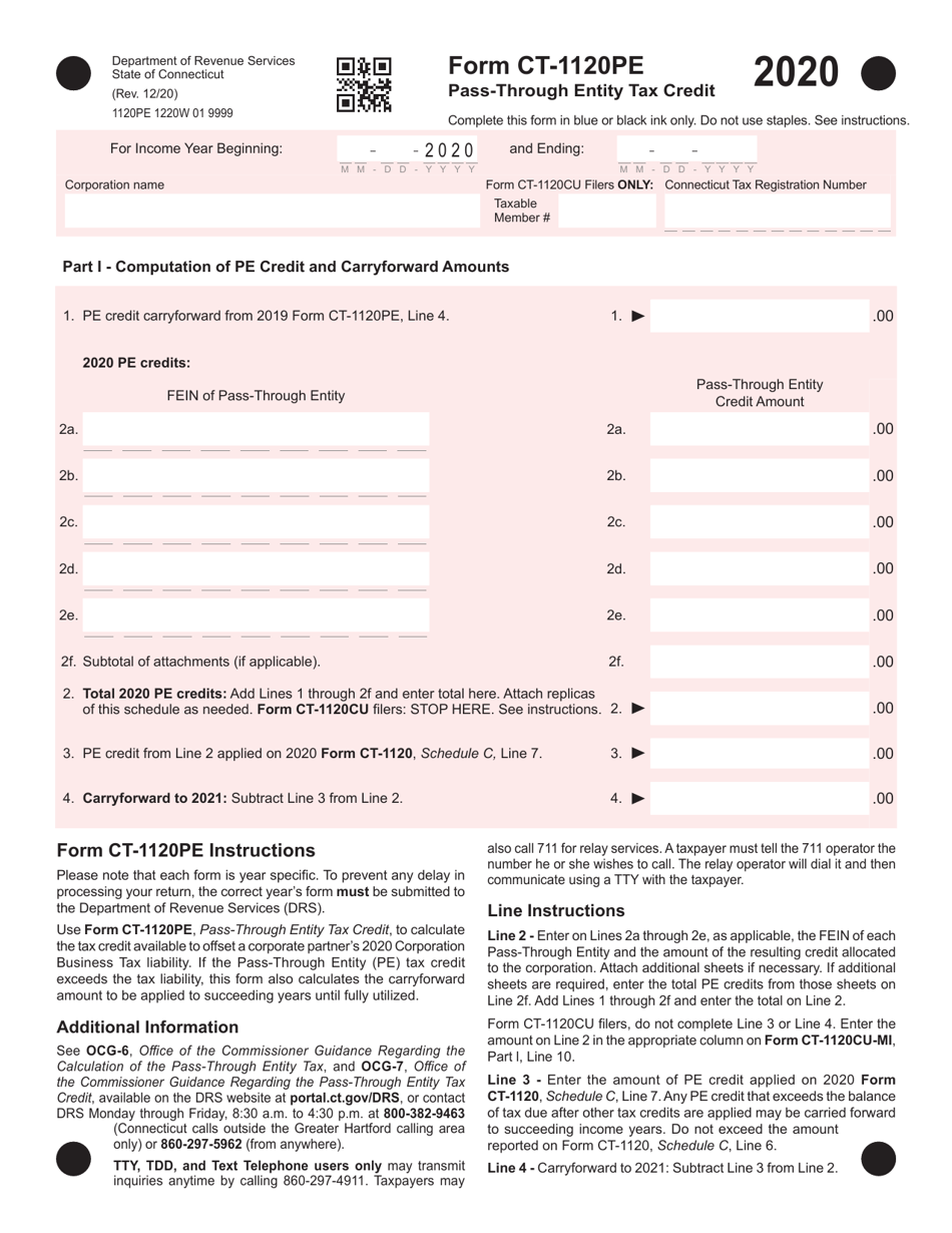 Form CT-1120PE - 2020 - Fill Out, Sign Online and Download Printable ...