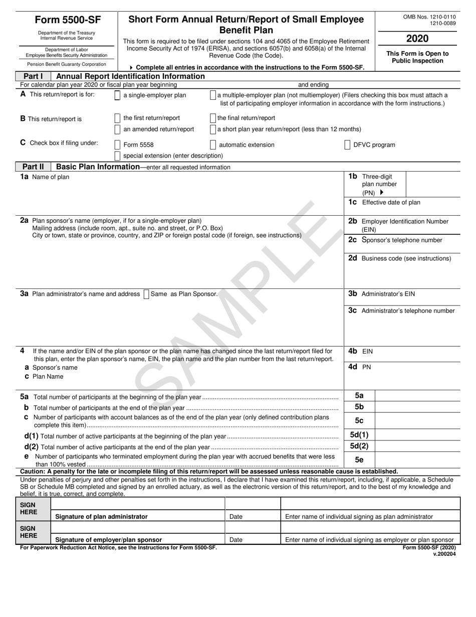 Form 5500-SF - 2020 - Fill Out, Sign Online and Download Printable PDF ...
