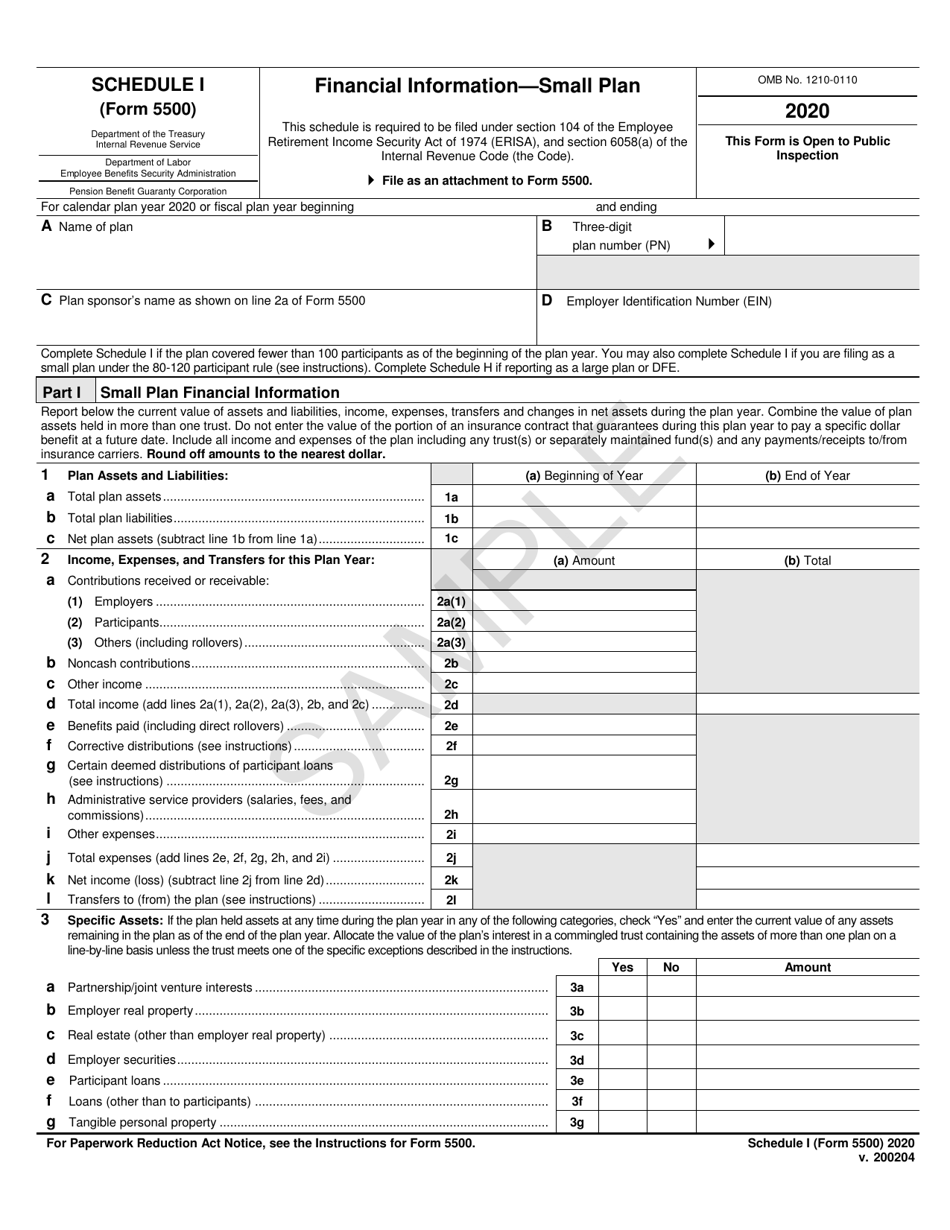 Form 5500 Schedule I - 2020 - Fill Out, Sign Online and Download ...