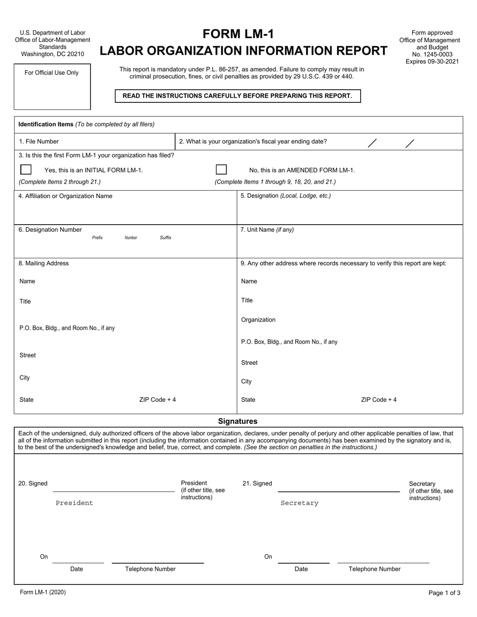 Form LM-1 - Fill Out, Sign Online and Download Printable PDF ...