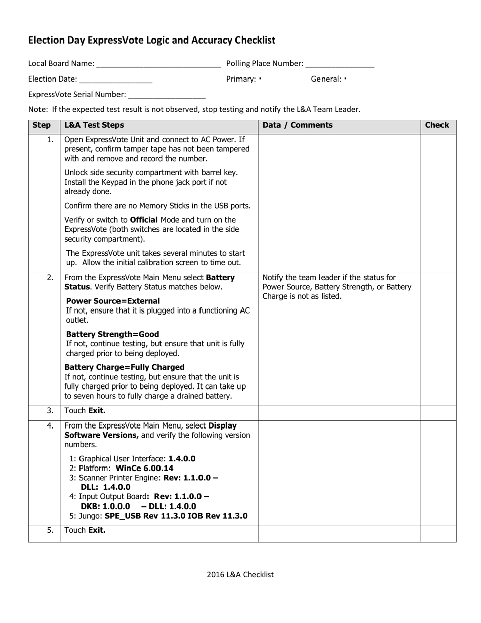 Election Day Expressvote Logic and Accuracy Checklist - Fill Out, Sign ...